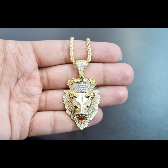 Accessories | 14k Gold Lab Diamond Lion Face Charm Chain | Poshmark